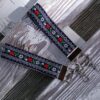 Scandi folk art red hearts and flowers on black keyring fob wristlet ...