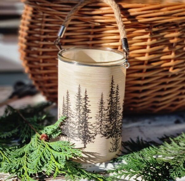 Tall forest scene glass lantern with rope handle - Scandinavian ...