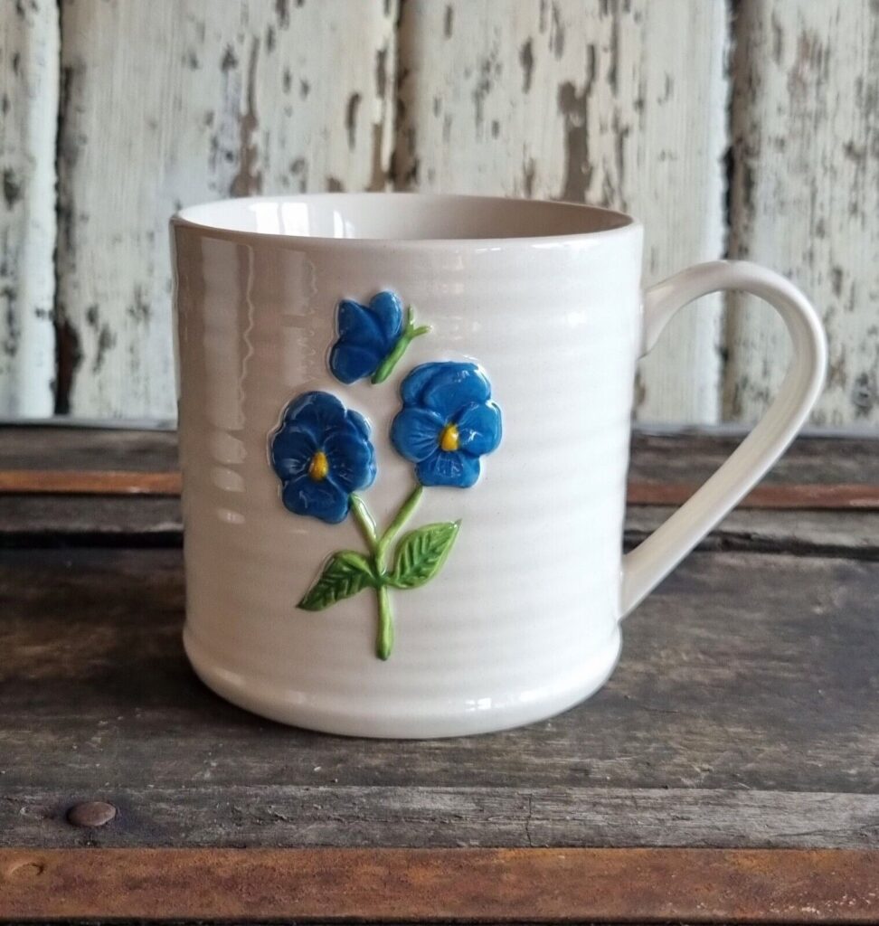 Rustic Blue Violas and Butterfly large mug by Gisela Graham ...
