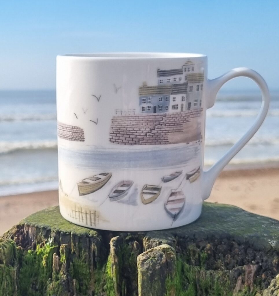 "Shoreline" coastal harbour bone china mug by Gisela Graham ...