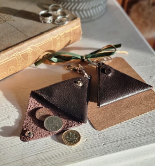 Hyggestyle upcycled chocolate leather pocket purse keyring ...