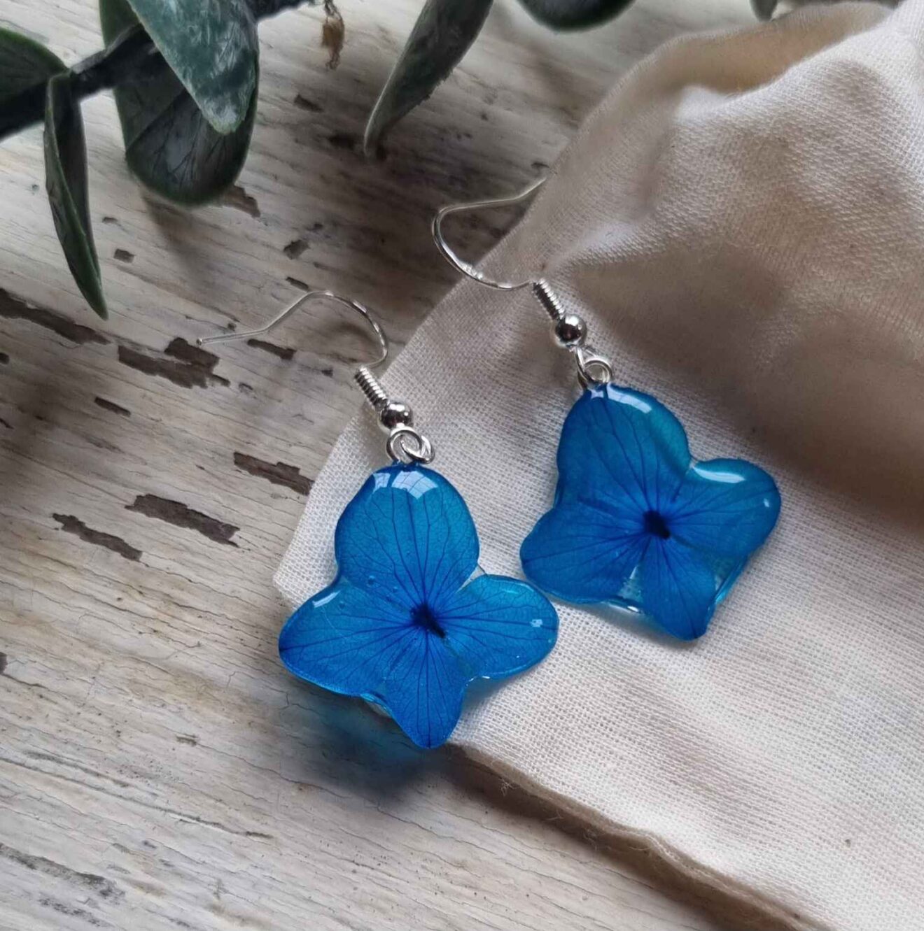 Sterling silver pressed flower "Hydrangea" drop earrings by Nordic ...